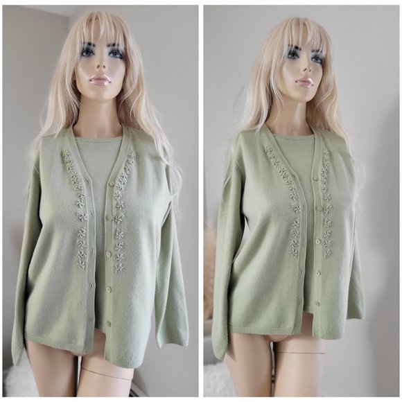 Tradition | Sweaters | Vintage Pastel Green Floral Cardigan With Built ...